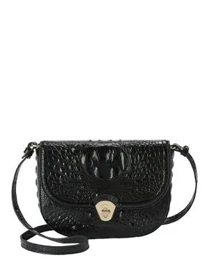 Brahmin Croc Embossed Leather Crossbody Bag - Black
