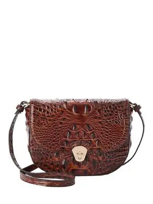 Brahmin Croc Embossed Leather Crossbody Bag Pecan