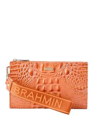Brahmin Croc-Embossed Leather Wristlet Solar Orange