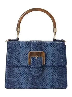 Brahmin Small Hallie Snakeskin Embossed Leather Top Handle Bag - Navy