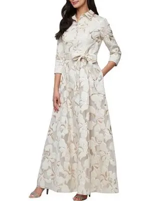 ALEX EVENINGS Metallic Jacquard Ballgown