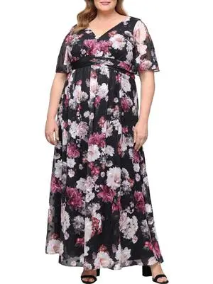 Alex Evenings Floral Burnout Chiffon Cocktail Dress - Black Multi