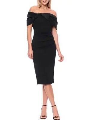Betsy & Adam Off-the-shoulder Scuba Crepe Cocktail Dress - Black