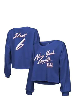 MAJESTIC THREADS New York Giants Jaxson Dart Script Name & Number Cropped Long Sleeve T-shirt - Royal