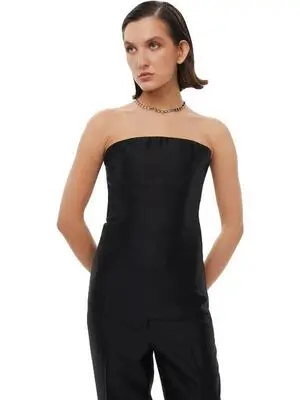 ALAS Tailored Silk-Wool Corset Top Black