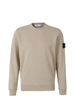 Stone Island Crew Neck Sweater With Logo - Beige