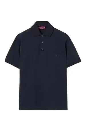 Gucci Embroidered Pique Polo Shirt - Blue