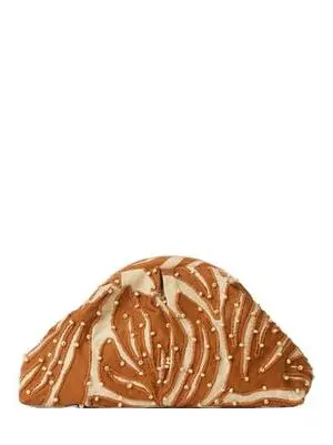 BTB LOS ANGELES Soutache Raffia Clutch - Camel/ivory