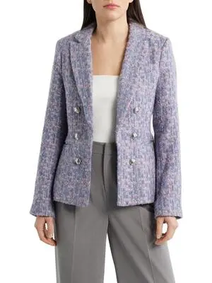 TAHARI ASL Metallic Tweed Blazer - Blue Rose Silver