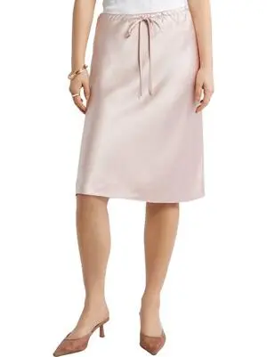 OPEN EDIT Satin Drawstring Knee Length Skirt - Pink Sepia