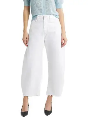 FRAME The Bubble Frayed High-waist Crop Barrel Jeans - White New Fray