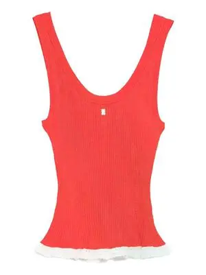 Sandro Lace Ribbed Knit Tank Top - Red