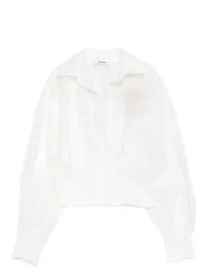 Sandro Smocked Linen Blend Shirt - White