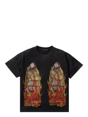 WHO DECIDES WAR BY EV BRAVADO Rhinestone Flame Glass Jersey T-shirt - Black