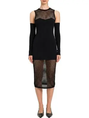 TWINSET Mesh Viscose Blend Midi Dress - Black
