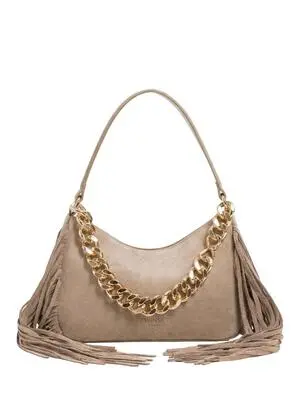 TWINSET Liliane Suede Fringed Bag With Metal Mesh Appliques - Sand