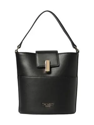 TWINSET Smooth Synthetic Leather Bucket Bag With Buckle Closure - Black