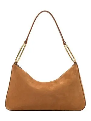 TWINSET Suede Shoulder Bag With Gold Tone Hoop Detail - Beige