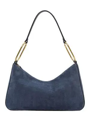 TWINSET Suede Shoulder Bag With Gold Tone Hoop Detail - Blue
