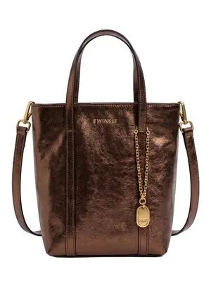 TWINSET Leather Tote Bag With Charm - Bronze