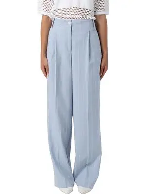 TWINSET Striped Viscose Blend Straight Trousers - Sky Blue