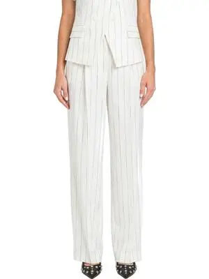 TWINSET Striped Viscose Blend Straight Trousers