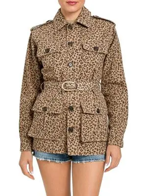TWINSET Leopard Print Belted Utility Jacket - Coffee