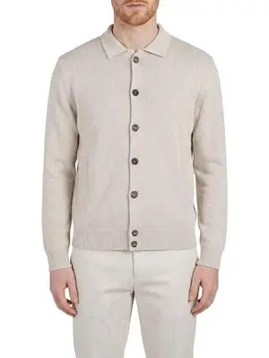 Eleventy Collared Button-up Sweater - Sand