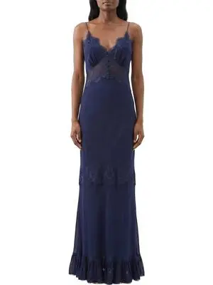 SELF-PORTRAIT Lace Insert Maxi Dress - Blue