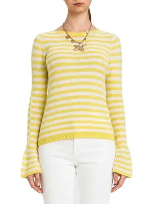 TWINSET Striped Cotton Blend Crewneck Sweater - Fa01
