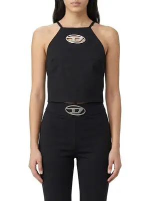 DIESEL® Halter Neck Crop Top With Monogram Detail - Black