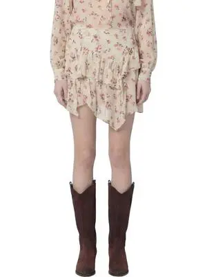 Isabel Marant Floral Print Ruffle Skirt - Beige