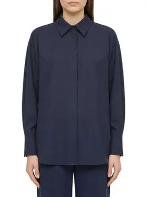Fabiana Filippi Fabiana Filippi Oversized Shirt In Fresh Wool With Diamond Thread Blue