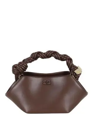 GANNI Ganni Recycled Leather Butterfly Logo Handbag With Braided Handle Brown