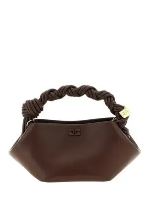 GANNI Ganni Recycled Leather Butterfly Logo Handbag With Braided Handle Brown
