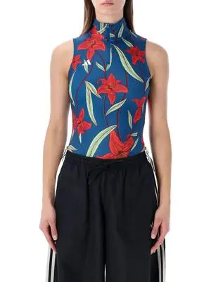 ADIDAS ORIGINALS Sleeveless Floral Print Technical Fabric Turtleneck Bodysuit - Multicolor