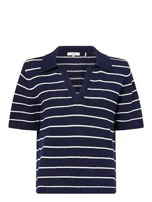 FRAME Striped Cotton-blend Polo Top - Navy Multi