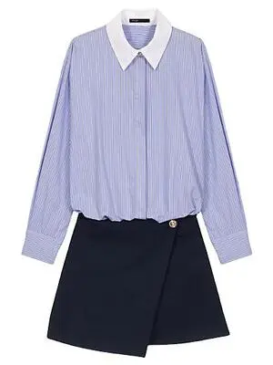 Maje Two-in-one Striped Shirt Dress - Blue Sky