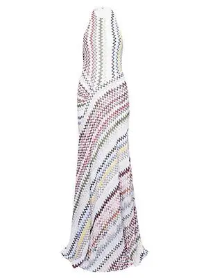 Missoni Chevron-print Halter-neck Knitted Maxi Dress - Multicolor White