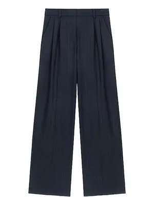 Maje Pinstriped Wide-leg Wool-blend Trousers - Navy