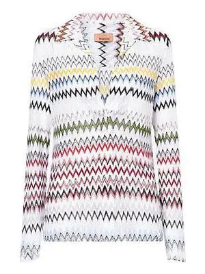 Missoni Chevron Collared Cotton-blend Blouse - Multicolor White