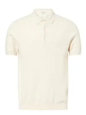 Sunspel Textured Short-sleeves Cotton-knit Polo Shirt - Ecru