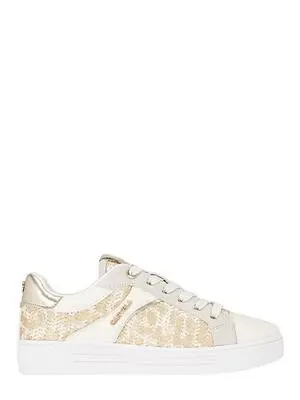 Carvela Daze Faux-leather And Raffia Trainers - Gold Comb