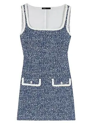 Maje Square-neck Tweed Mini Dress - Blue
