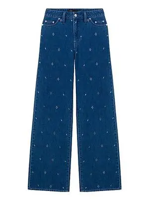 Maje Wide-leg Rhinestone-embellished Denim Jeans - Blue