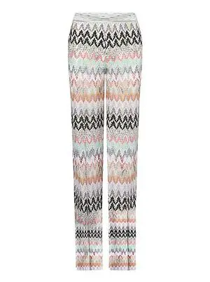 Missoni Geometric-print Lamé-knit Trousers - White Pink Light Blue
