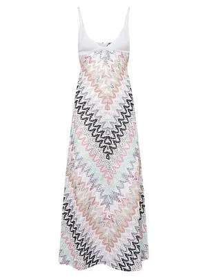 Missoni Chevron Lamé-knit Midi Dress - White Pink Light Blue