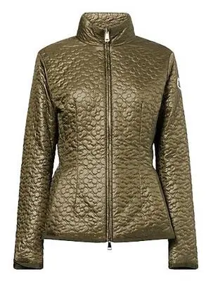 Moncler Floral-quilted Short Down Jacket - Olive