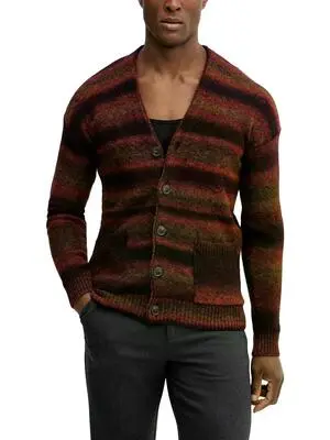 BENETTON Striped Button Cardigan - Red