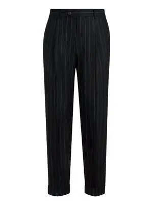 Brunello Cucinelli Super 150s Virgin Wool Wide Chalk Stripe Batavia Trousers - Black